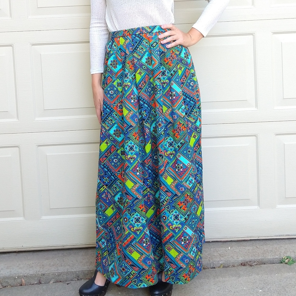 1970's Bright Maxi Skirt 70's Vintage M - Gem